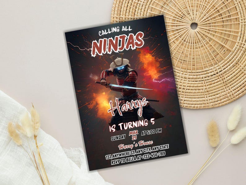 Ninja Birthday Invitation, Editable Canva Template, 5x7 Printable ...