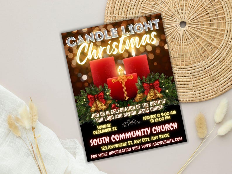 Editable Candlelight Christmas Church Flyer Template (digital Download ...