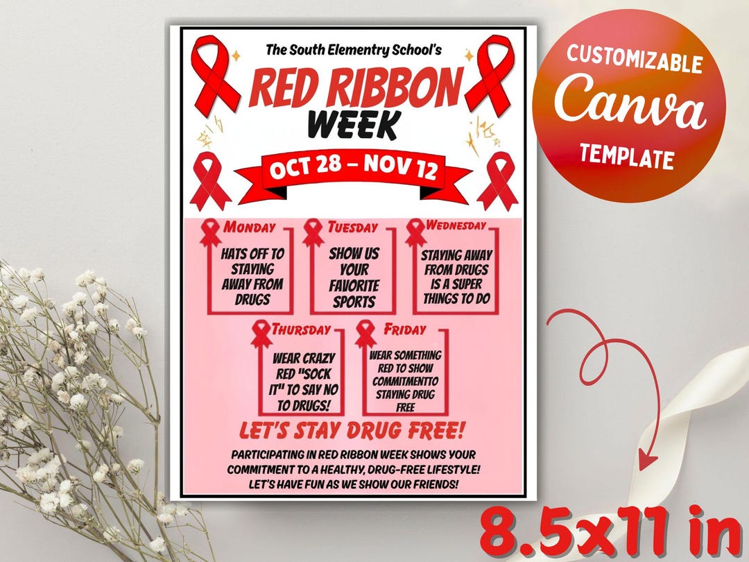 Editable Red Ribbon Week Planner: School Event Schedule (canva Template ...