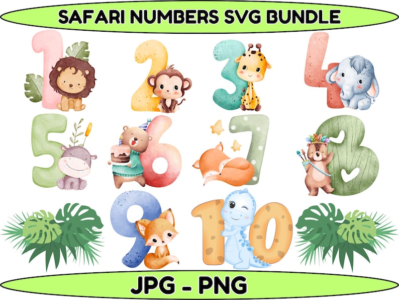 Safari Animals Birthday Numbers PNG Bundle | Kids Jungle Sublimation ...