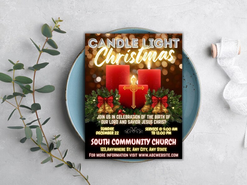 Editable Candlelight Christmas Church Flyer Template (digital Download ...