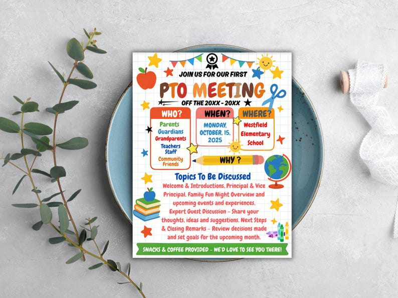 Editable PTO Meeting Flyer Template: Back to School PTA Invitation ...