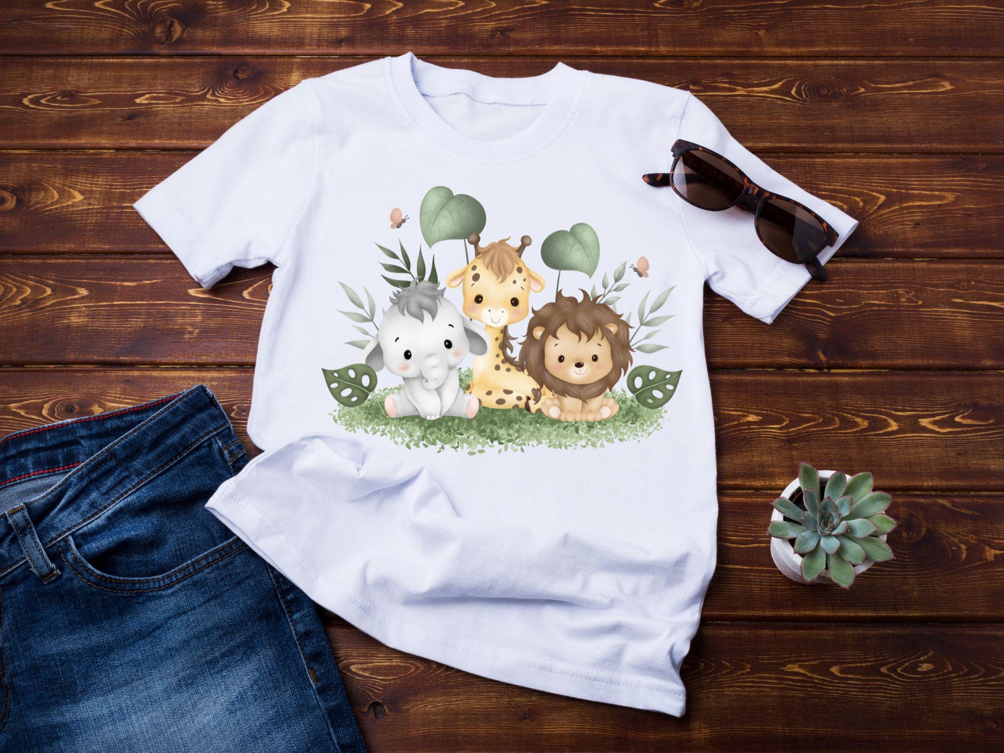 Watercolor Safari Animals Clipart: Baby Shower PNG, JPG (digital ...