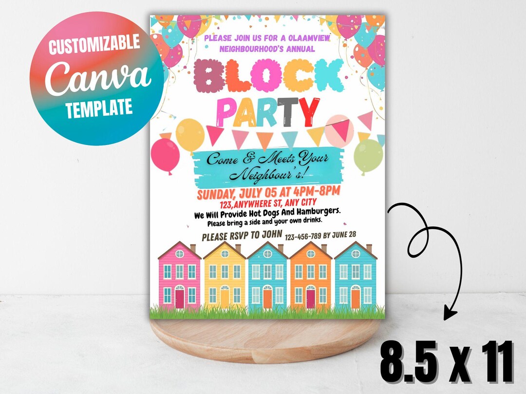 DIY Block Party Flyer Template: Editable Neighborhood Invite (PDF) - Etsy