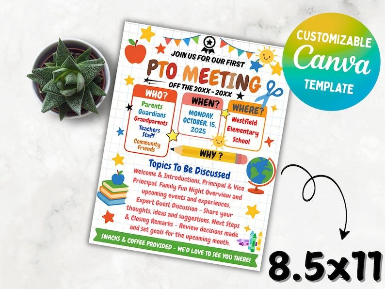 Editable PTO Meeting Flyer Template: Back to School PTA Invitation ...