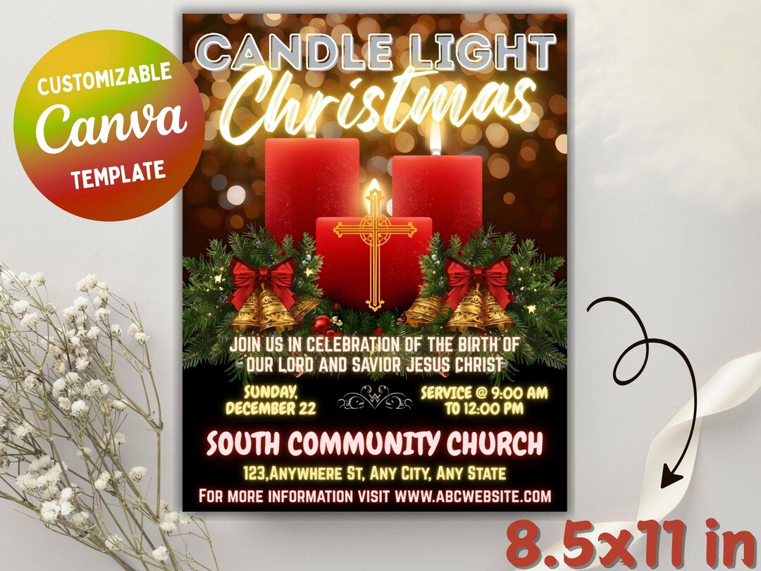 Editable Candlelight Christmas Church Flyer Template (digital Download ...