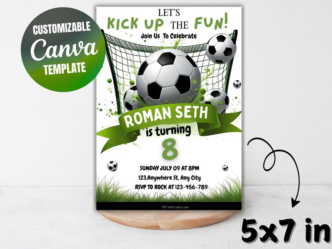 Editable Soccer Birthday Invitation Template: Canva Football Party ...