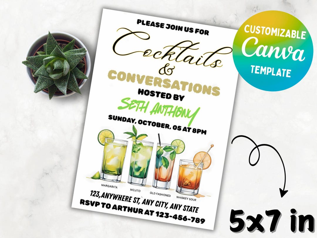 Editable Cocktails and Conversations, Adult Invite, Cocktail Party ...