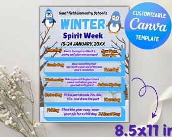 Editable Winter Spirit Week Flyer Template, School Spirit Schedule ...