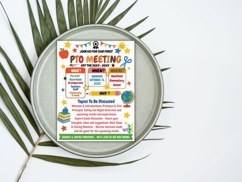Editable PTO Meeting Flyer Template: Back to School PTA Invitation ...