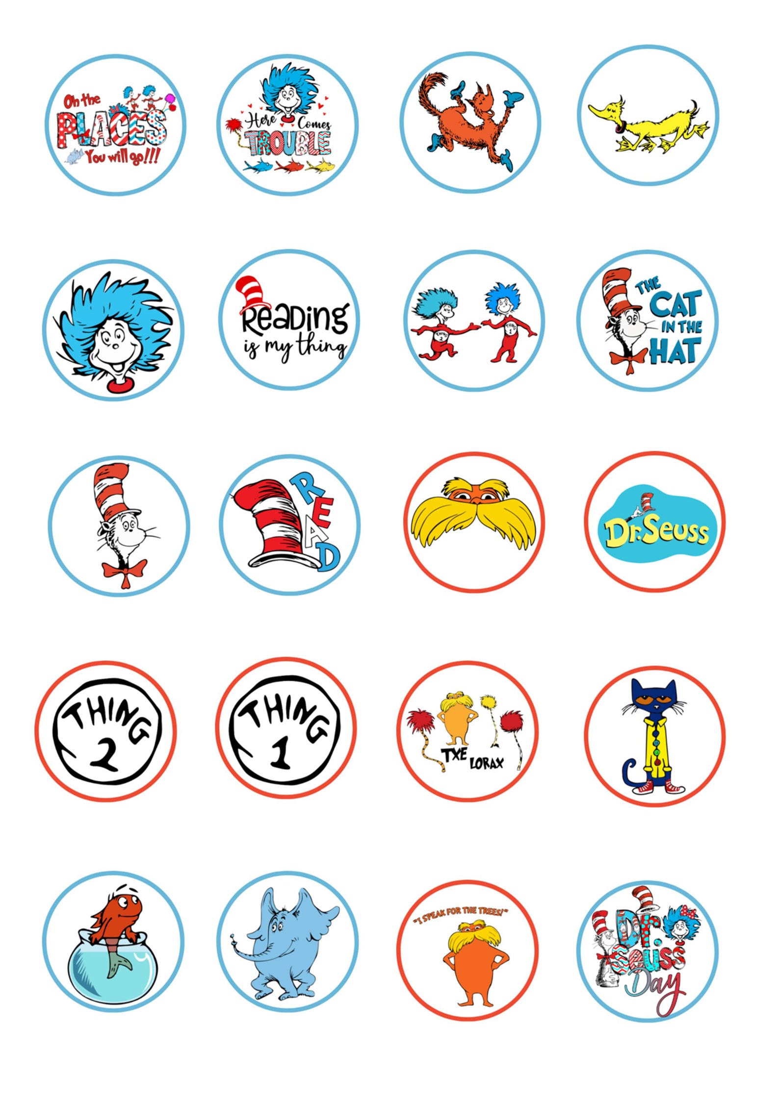 Dr. Seuss Stickers: Vinyl Waterproof Set, Party Cupcake Toppers - Etsy