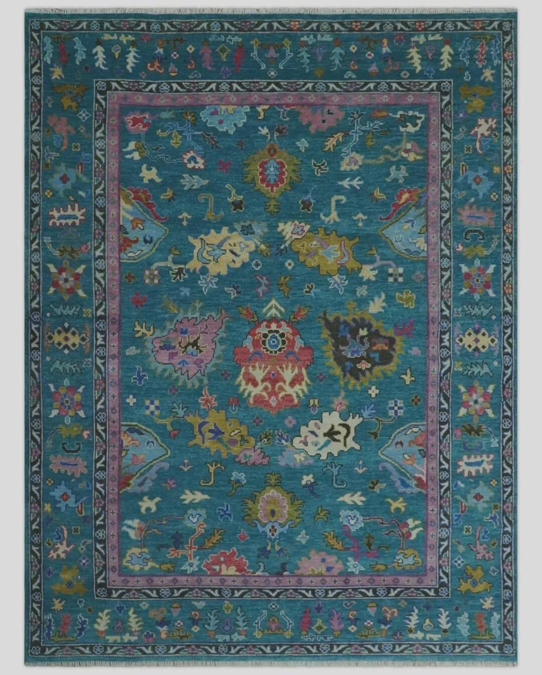 Hand Knotted Wool Rug • Aqua Blue Oushak Floral Rug - Etsy
