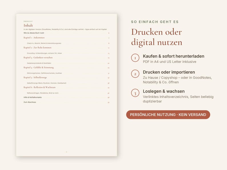 Mental Health Workbook (german PDF) | 60-page Self-care Journal | Mood ...