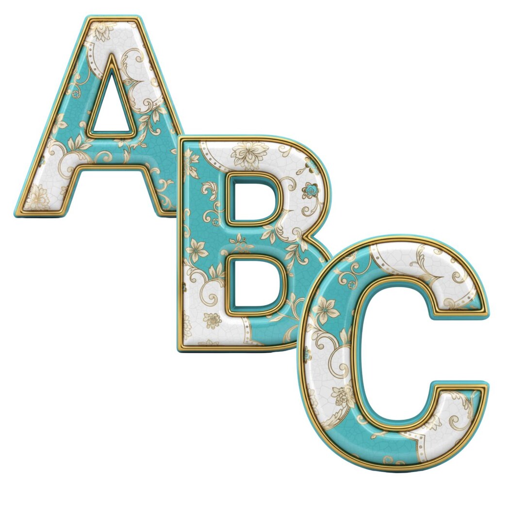 Turquoise Gold Floral Alphabet Clipart Set Porcelain Letters PNG ...