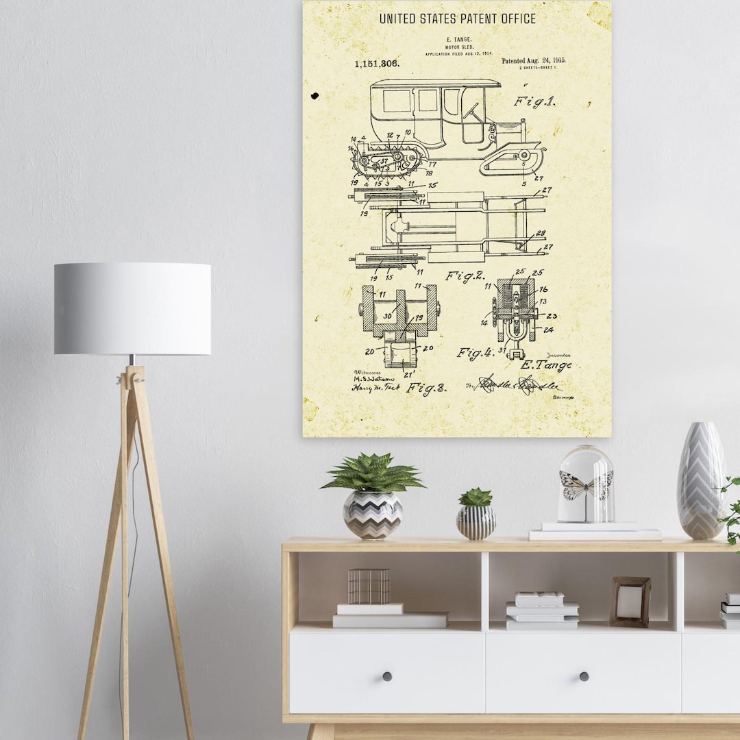 Vintage Motor Sled Patent Diagram Poster Retro Engineering Wall Art ...