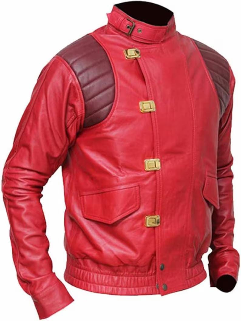 Men’s Akira Shotaro Kaneda Red Capsule Logo Text Faux Leather Cosplay ...