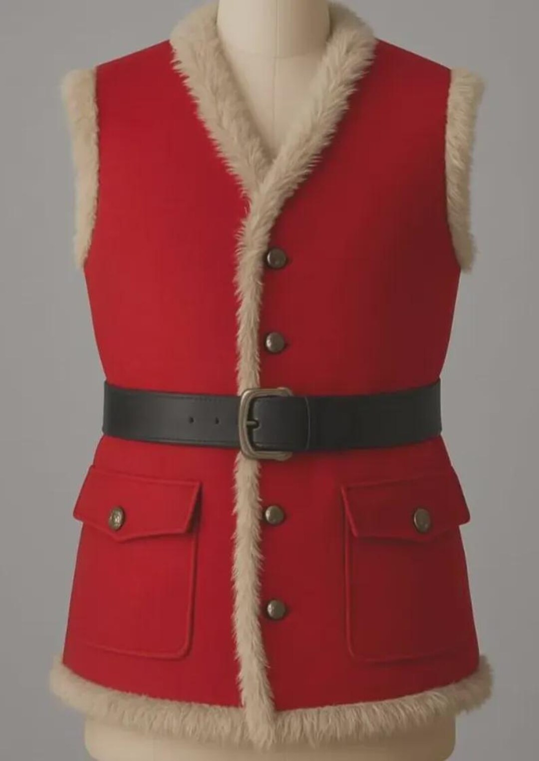 Kurt Russell Santa Claus Vest – Red Wool Men’s Christmas Costume With ...