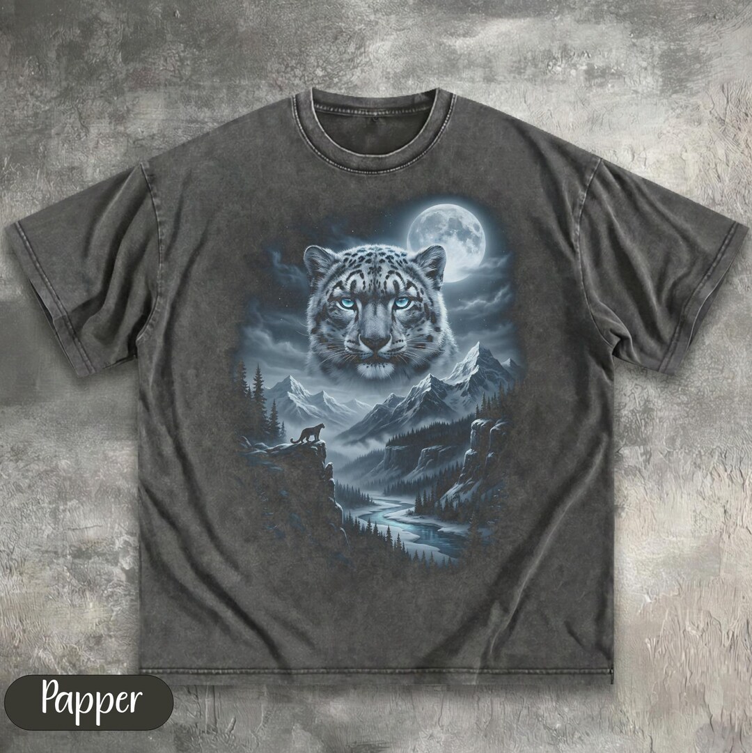 Retro Snow Leopard Moon Youth Shirt, Children's Wildlife 90s Clothing ...