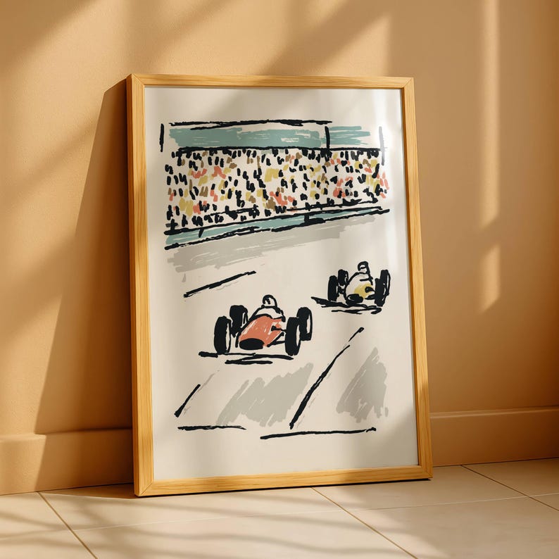 Vintage Race Car Art Print – Eclectic Poster for Kids Room, Whimsical ...