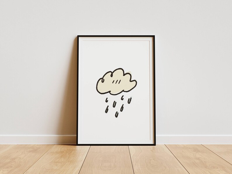 Playful Rain Cloud, Minimalist Line Art, Nursery Decor, Kids Room Wall ...