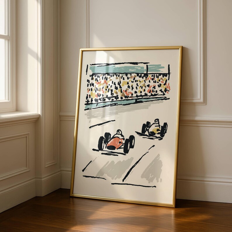 Vintage Race Car Art Print – Eclectic Poster for Kids Room, Whimsical ...