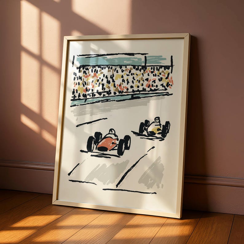 Vintage Race Car Art Print – Eclectic Poster for Kids Room, Whimsical ...