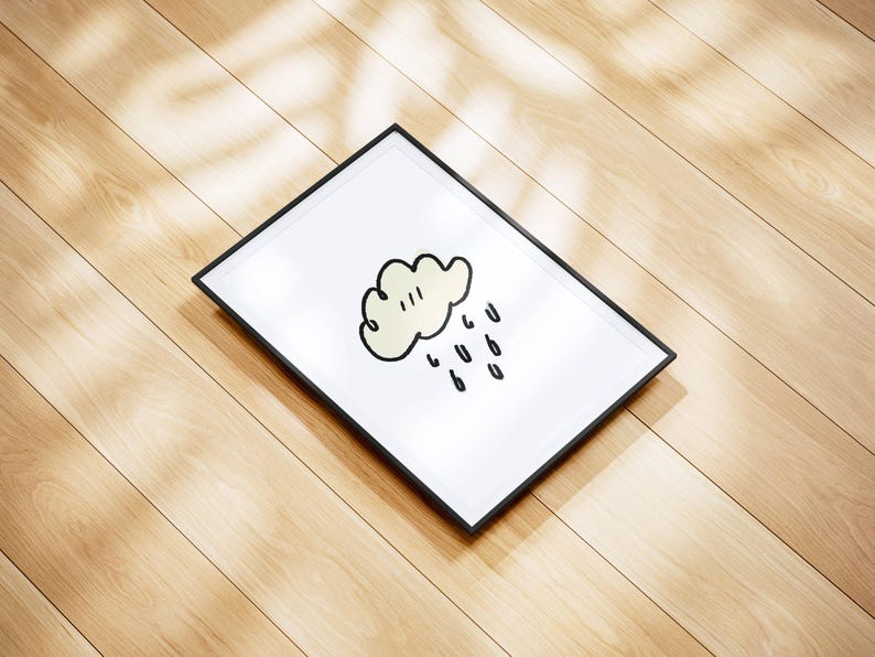 Playful Rain Cloud, Minimalist Line Art, Nursery Decor, Kids Room Wall ...