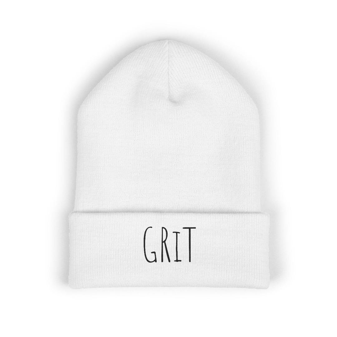 Grit Embroidered Beanie | Cuffed Knit Hat - Etsy