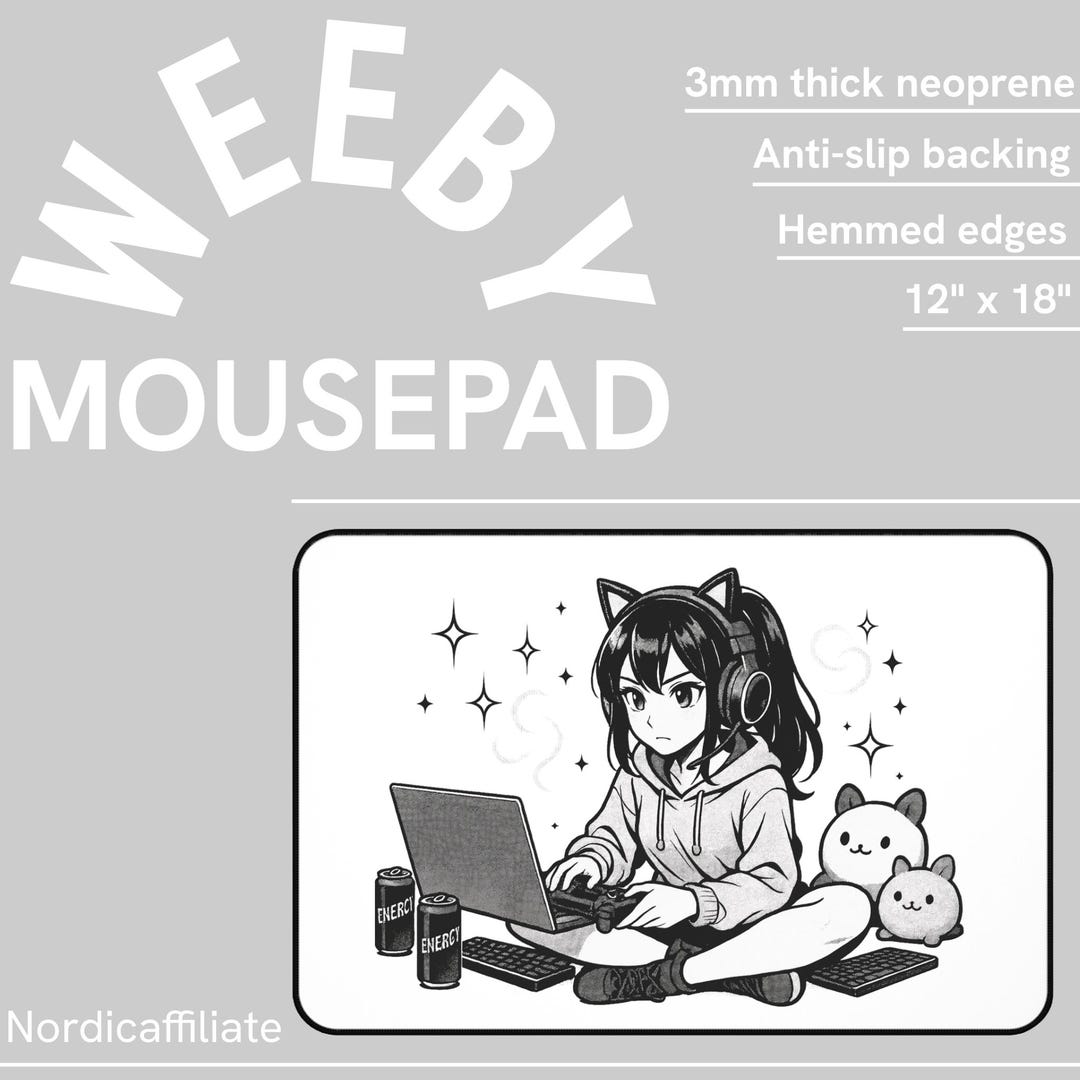 Anime Gamer Girl Mousepad: Cat Ear Headphones, Weeby Otaku Desk Mat - Etsy