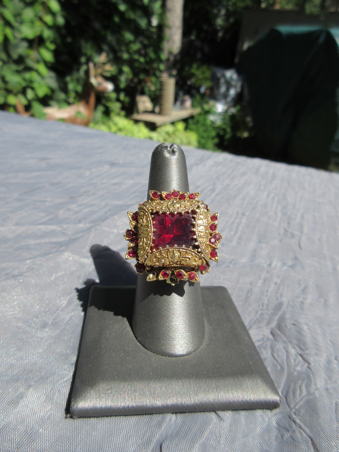 Vintage Florenza Red Square Cocktail Ring - Etsy