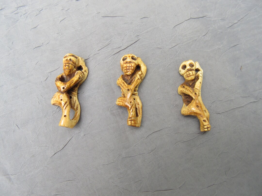 Trio of Carved Bone Skeleton Bead Totems - Etsy