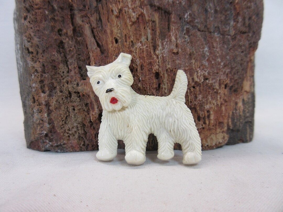 Vintage White Plastic Dog Pin With Movable Head - Etsy