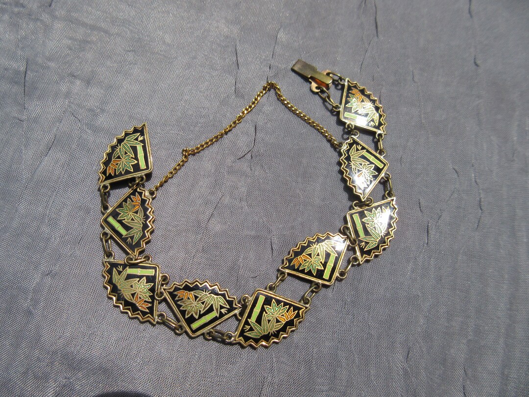 Vintage Enamel and Brass Fan Bracelet - Etsy