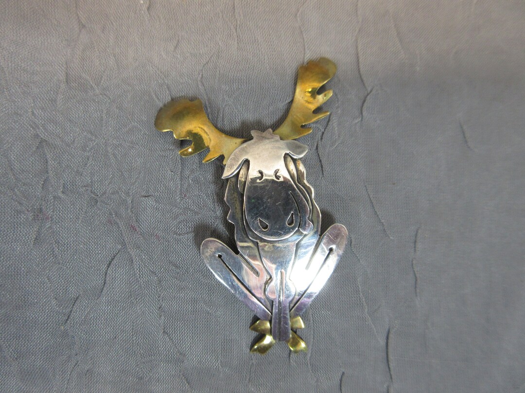 Sterling and Brass Moose Pin by Far Fetched - Etsy