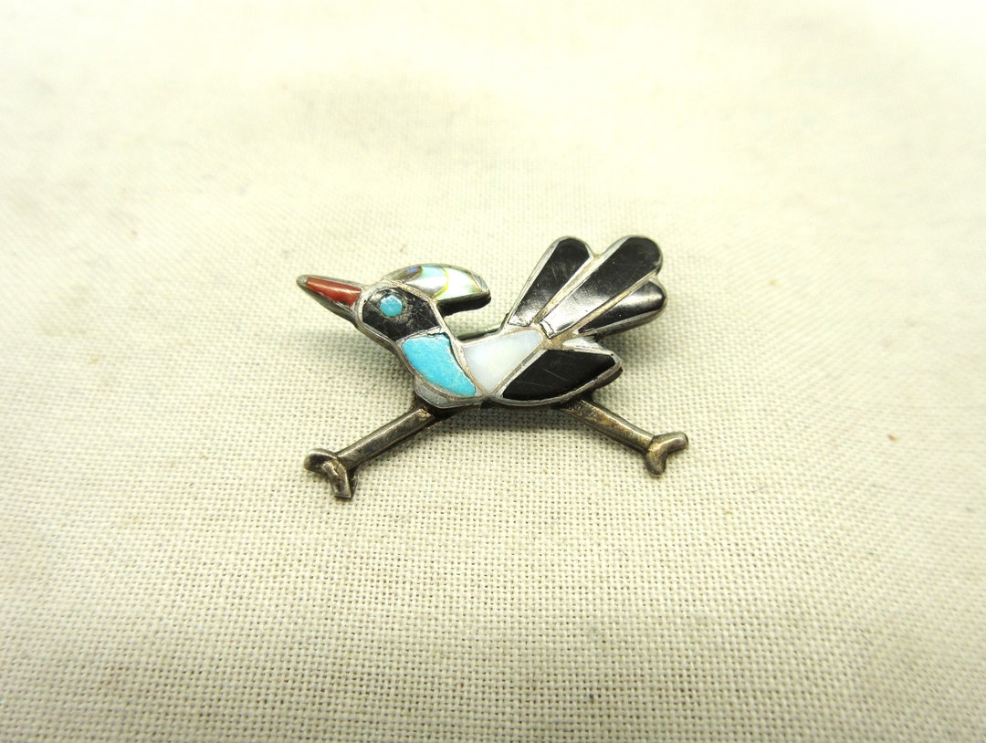 Zuni Sterling Inlay Road Runner Pin - Etsy