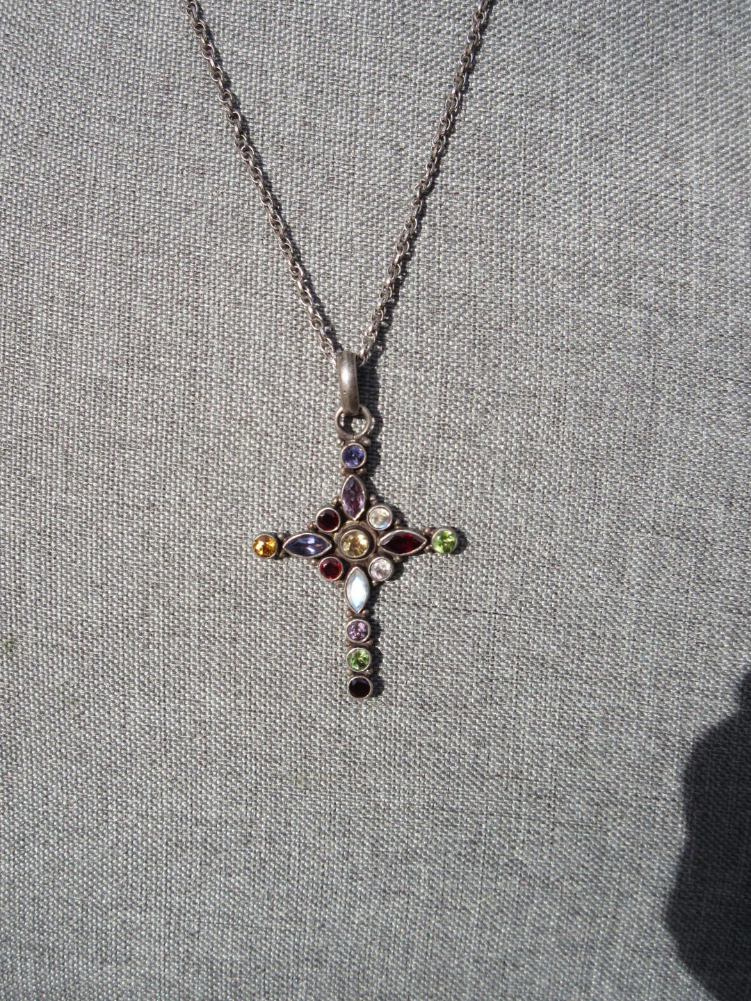 Sterling Cross Pendant With Colorful Gemstones - Etsy