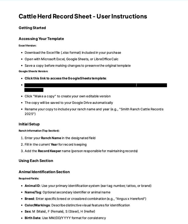 Cattle Herd Record Sheet: Livestock Management Tracker (excel, Google ...