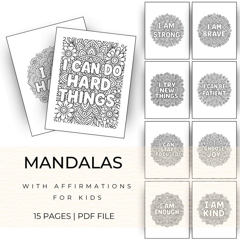 Mandala Affirmation Coloring Pages for Kids | 15 Positive Affirmations ...