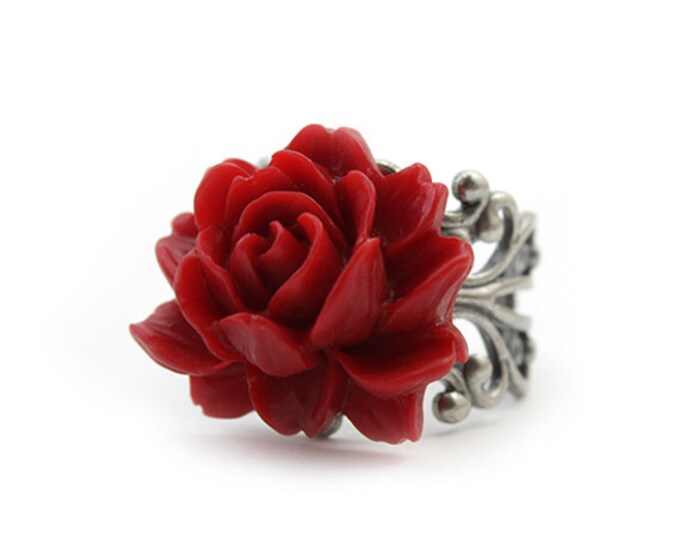 Scarlet Red Rose Ring Eloisa - Etsy