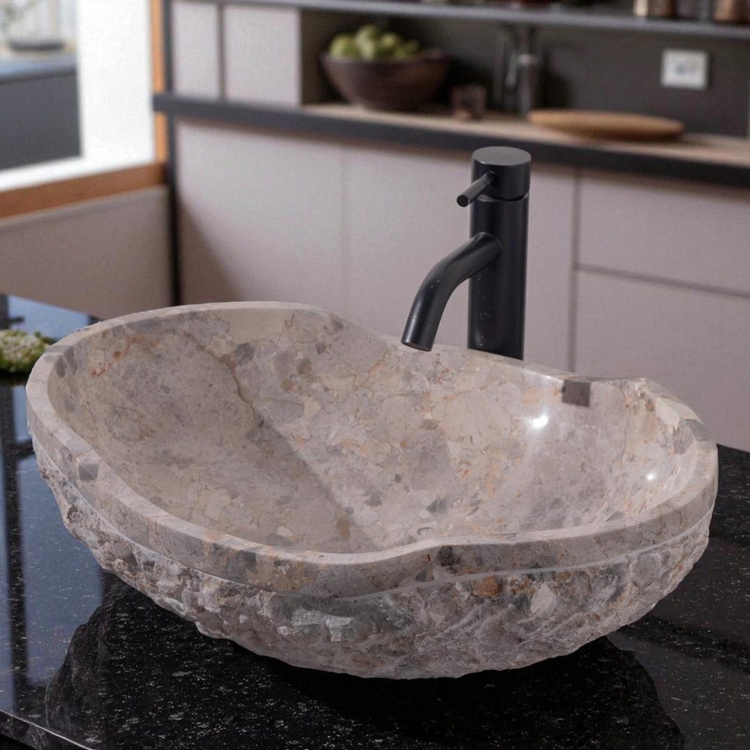 Rustic Stone Vessel Sink – Organic Hand-carved Bathroom Basin – Unique ...