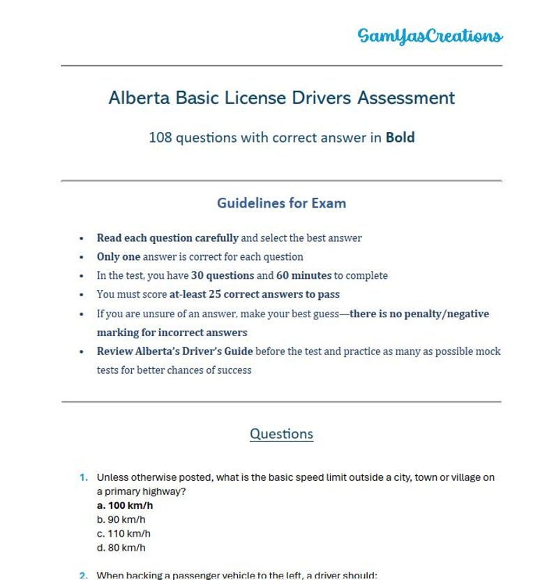Driving License Test - Alberta Class 5 GDL Practice Test | Road Signs ...