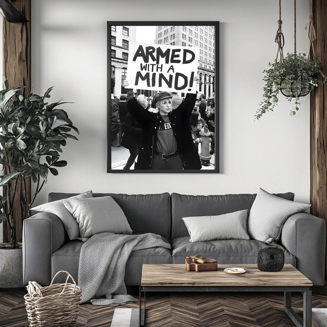 Armed With a Mind Protest Wall Art, Black and White Feminist Street ...