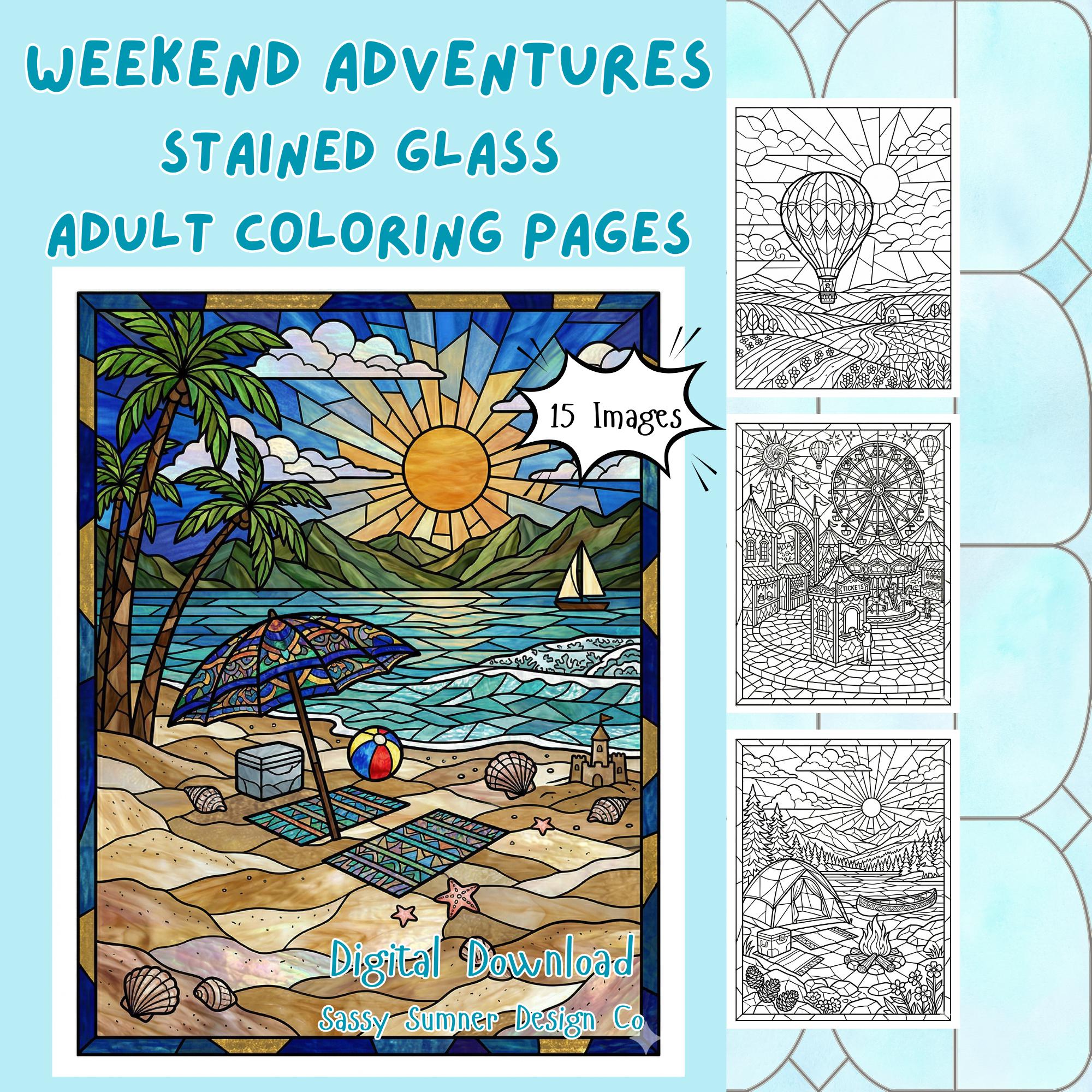 Weekend Adventure Stained Glass Coloring Book PDF, Printable Adult ...