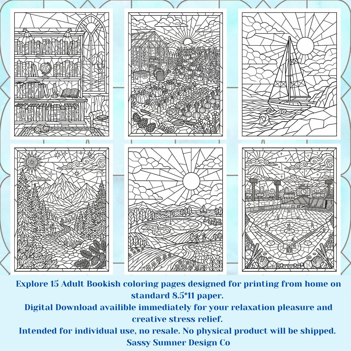 Weekend Adventure Stained Glass Coloring Book PDF, Printable Adult ...