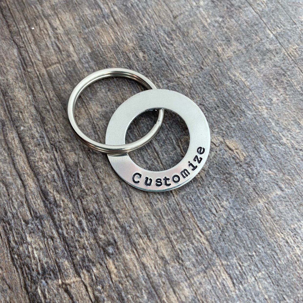 Custom Hand Stamped Washer Keychain- Add Your Own Phrase in Copper ...