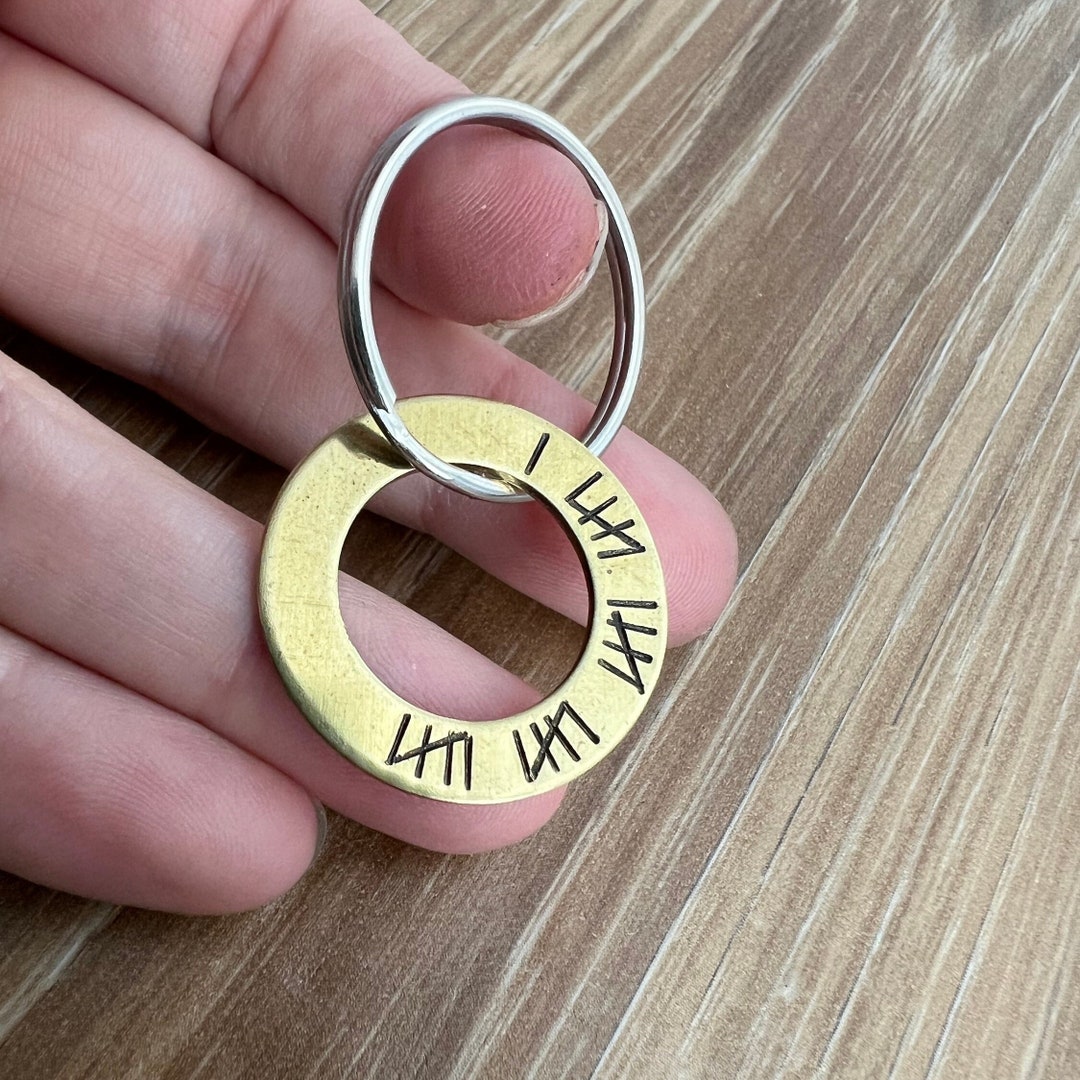 Tally Mark Keychain for 21 Year Anniversary- Hand Stamped Brass Washer ...