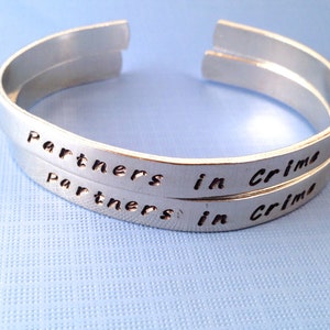 Partners in Crime Bracelet Set- Hand Stamped Best Friend Cuff Bracelets ...