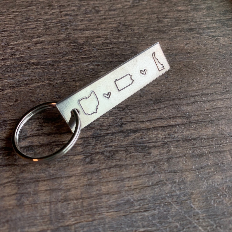 Long Distance Three State Keychain- Hand Stamped Keychain - Etsy