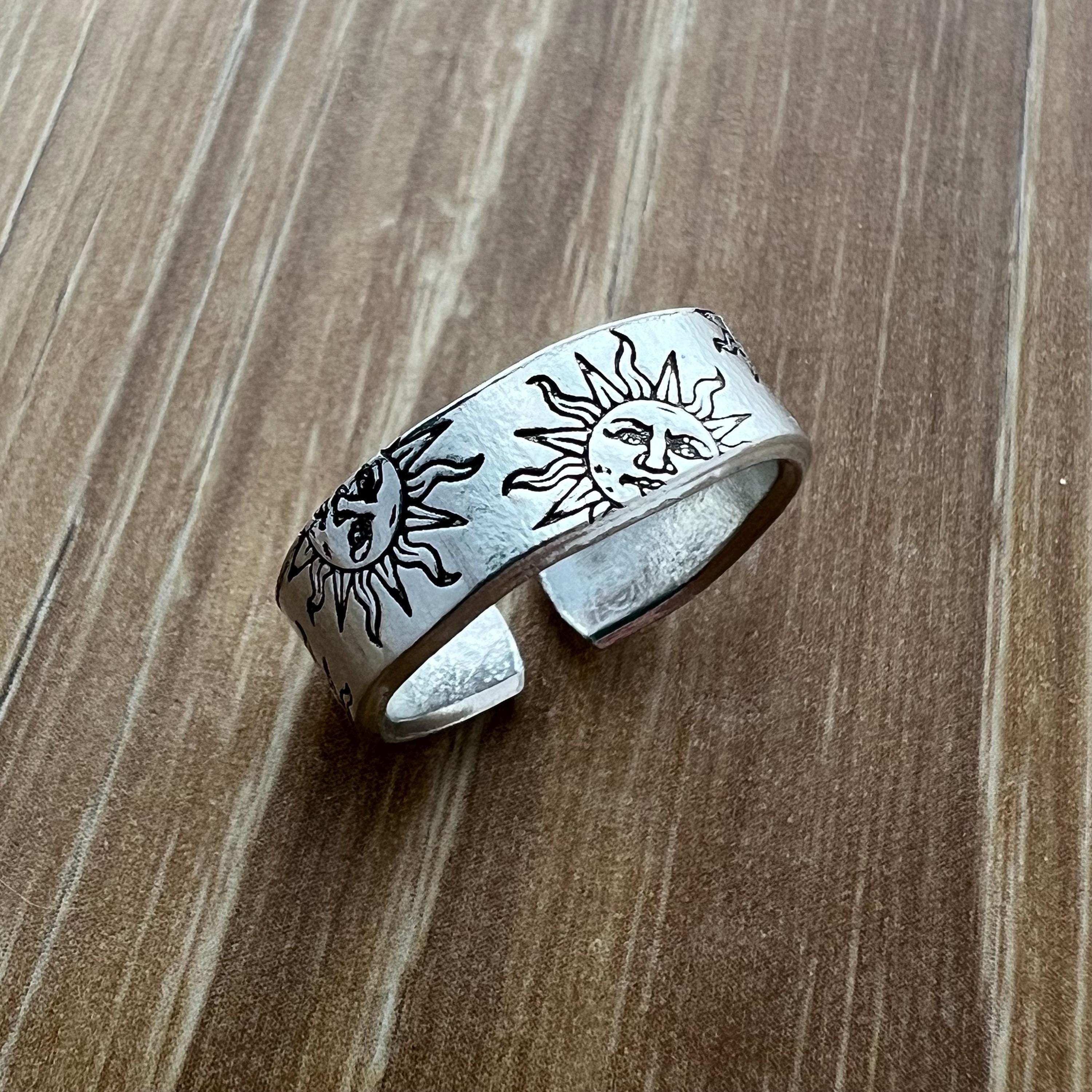 Sun Face Pattern Ring- Hand Stamped Aluminum Ring - Etsy