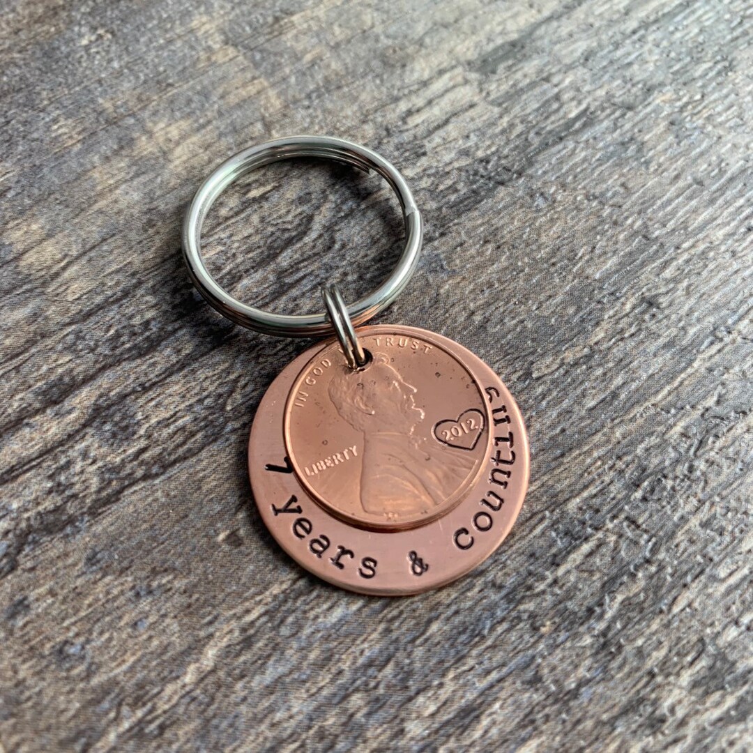 Custom Years and Counting Penny Keychain- Copper Anniversary Wedding ...
